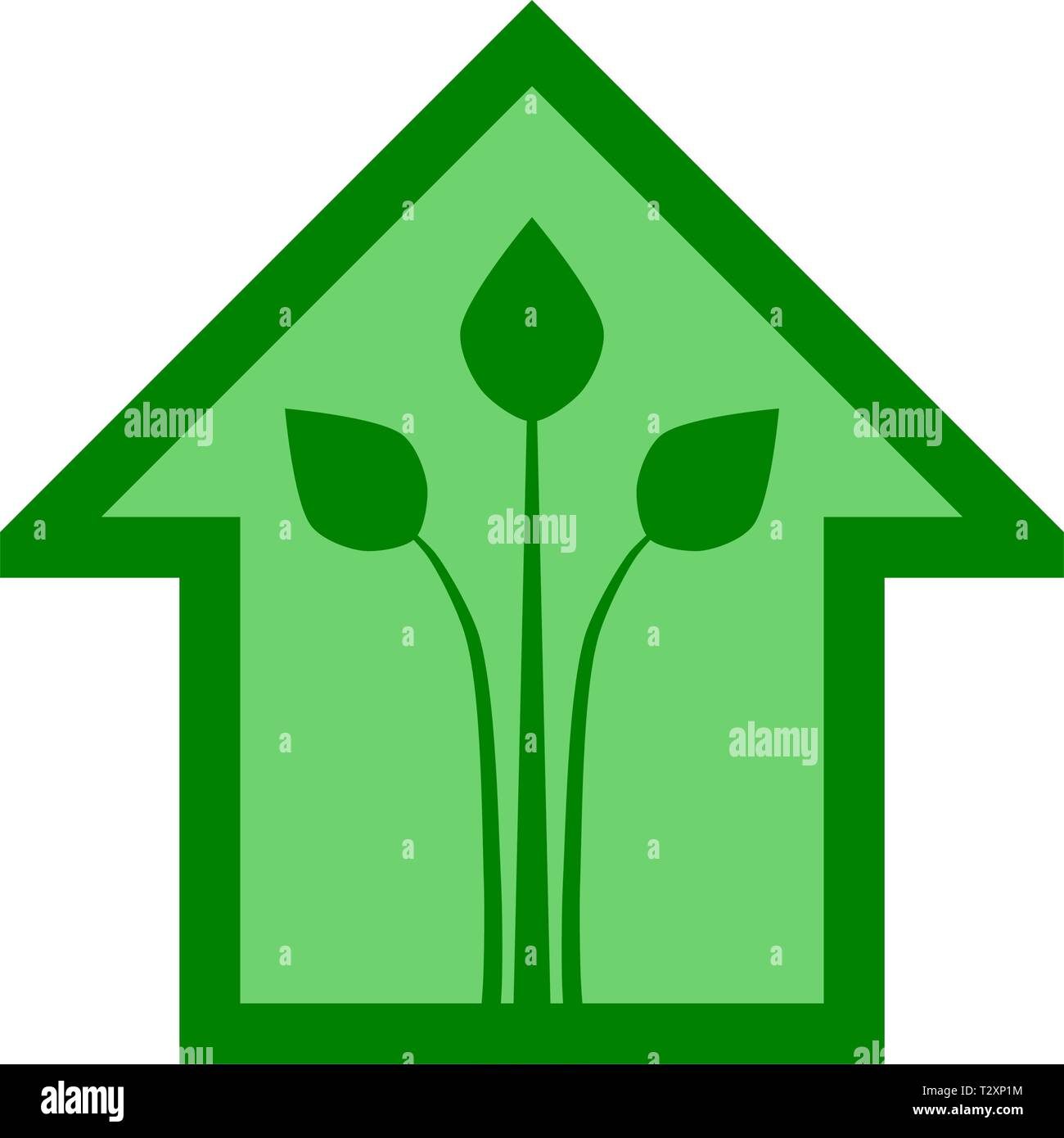 Eco house - green home icon - green outline, isolated - vector ...