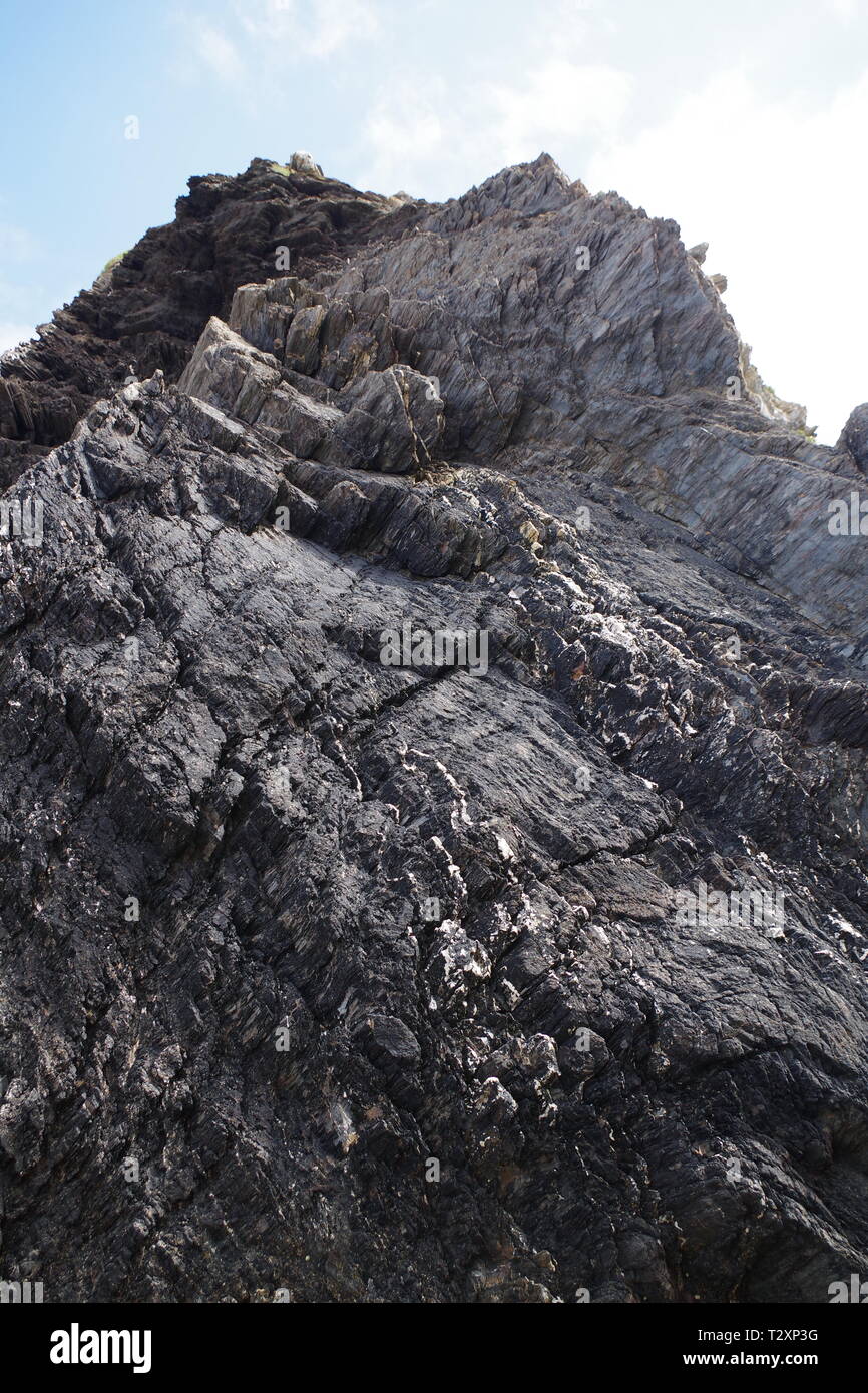 Slate Sea Stack at Woolman Point, Hope Cove, South Devon, UK Stock ...