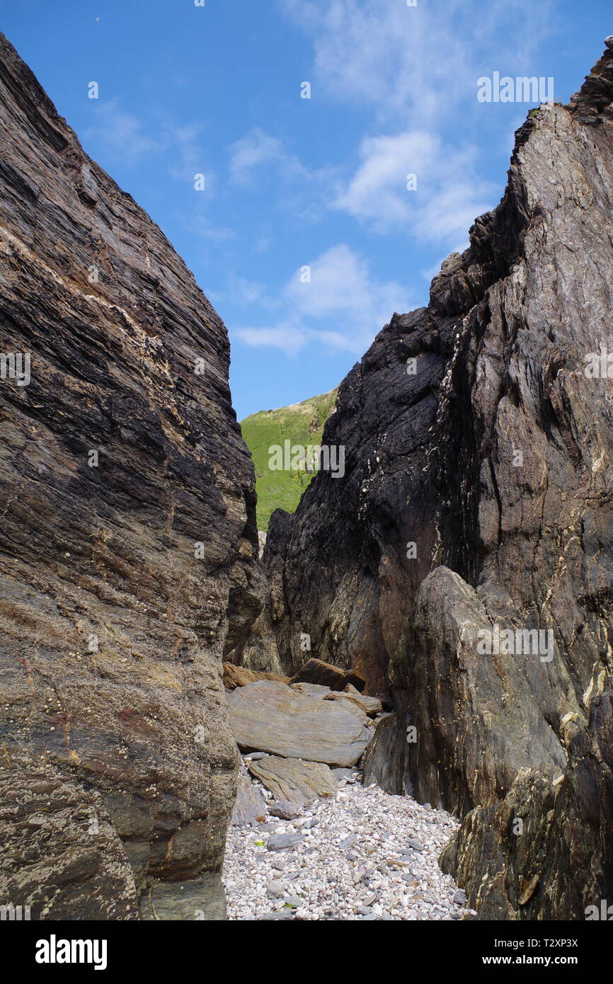 Slate Sea Stack at Woolman Point, Hope Cove, South Devon, UK Stock ...