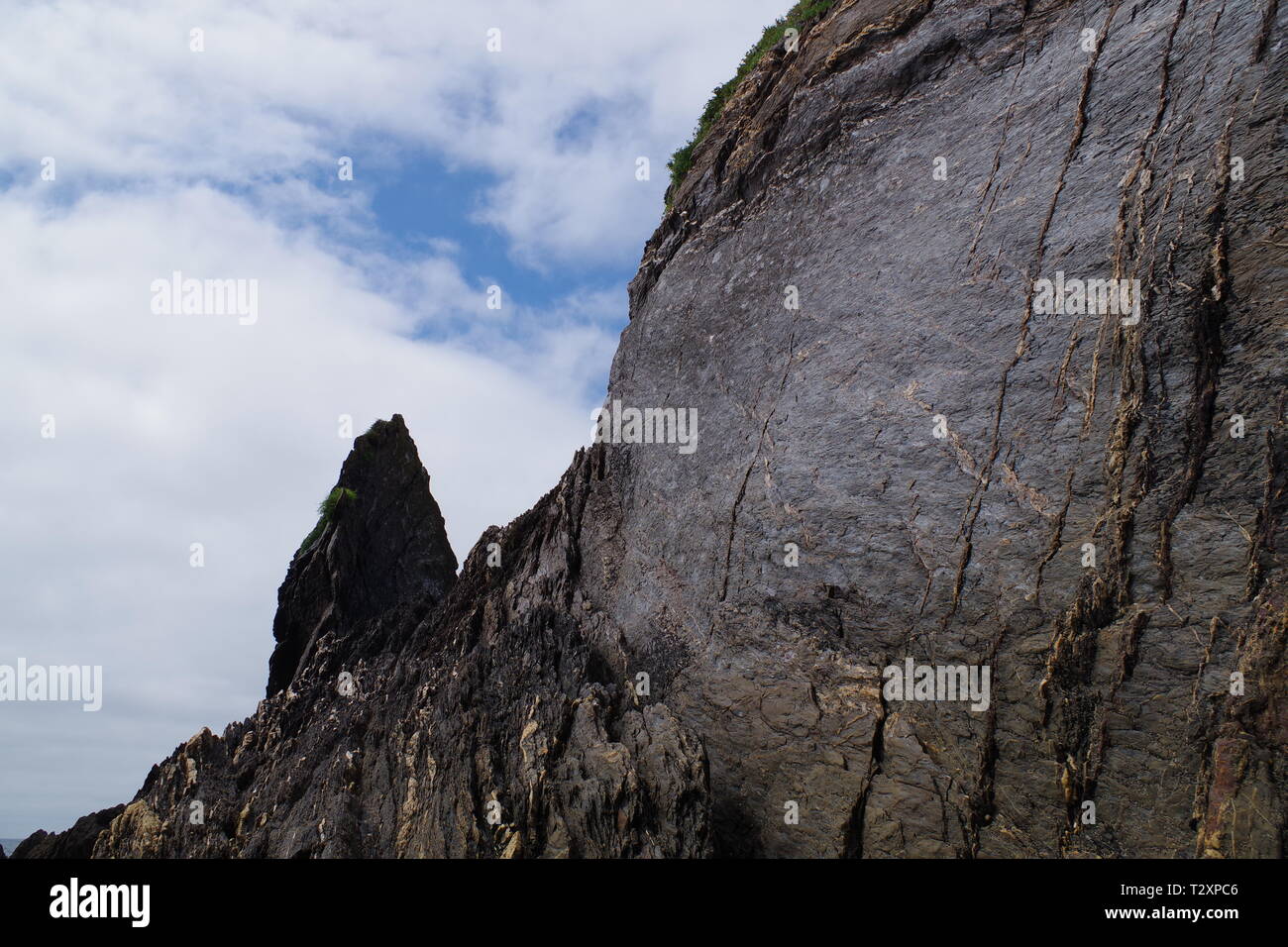Slate Sea Stack at Woolman Point, Hope Cove, South Devon, UK Stock ...