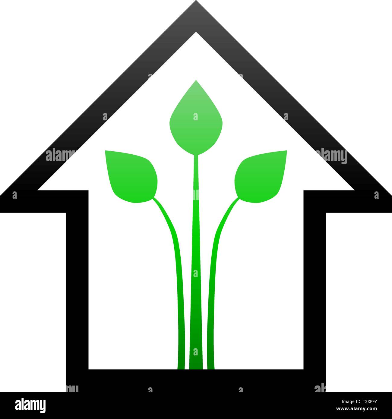 Eco house - green home icon - black and green gradient outline ...