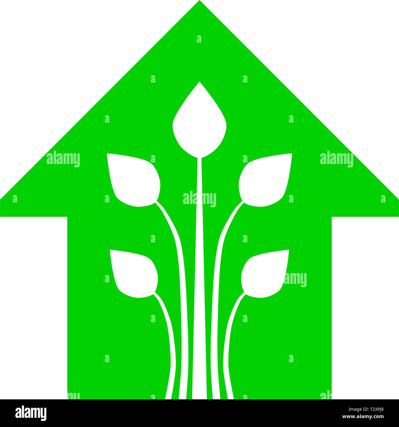 Eco house - green home icon - green, isolated - vector illustration ...