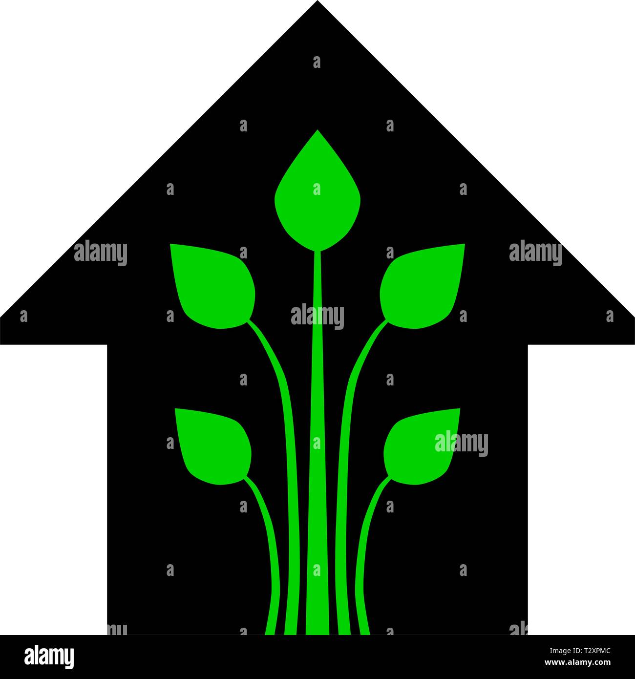 Eco house - green home icon - black and green, isolated - vector ...
