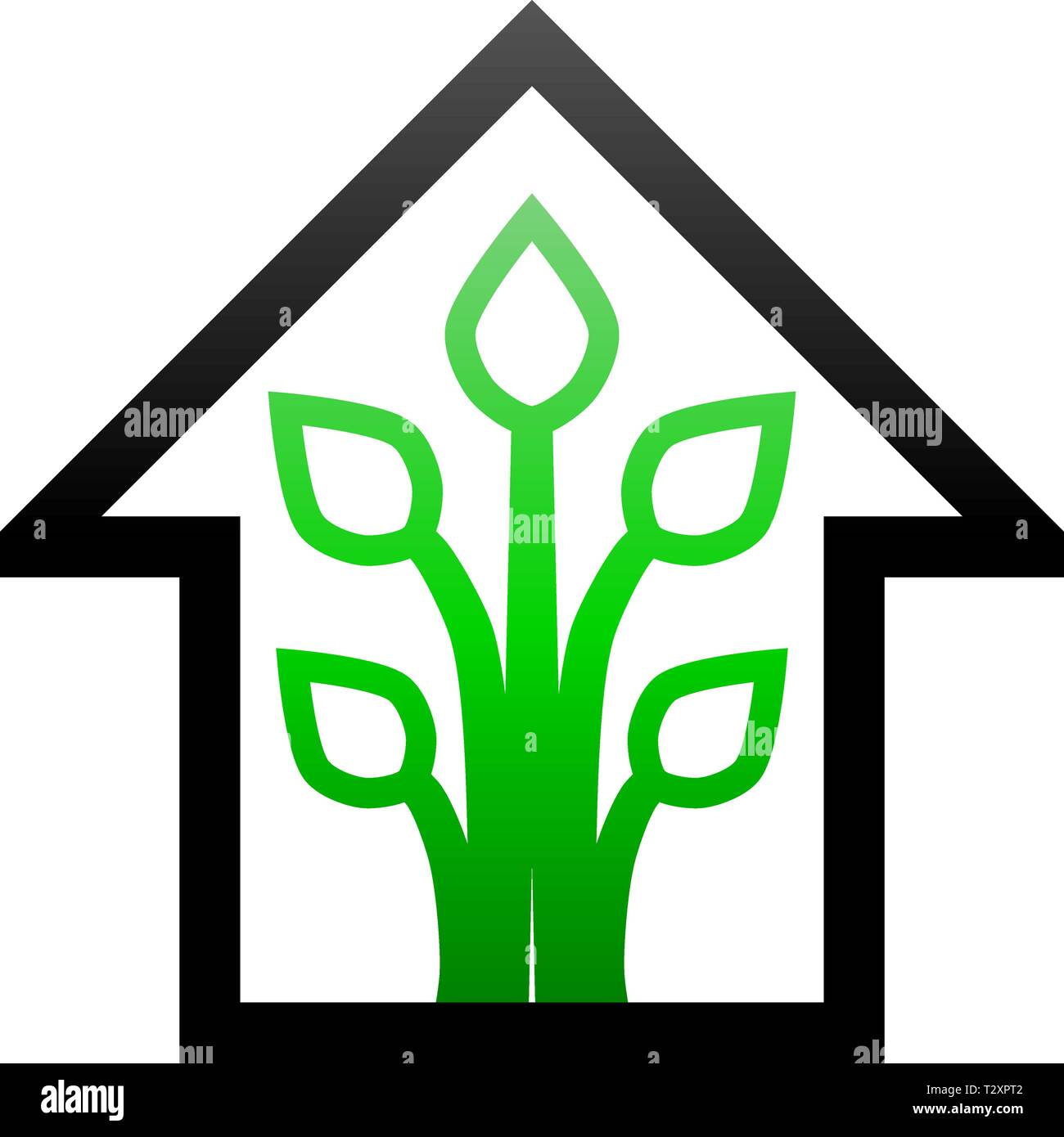 Eco house - green home icon - black and green outline, gradient ...