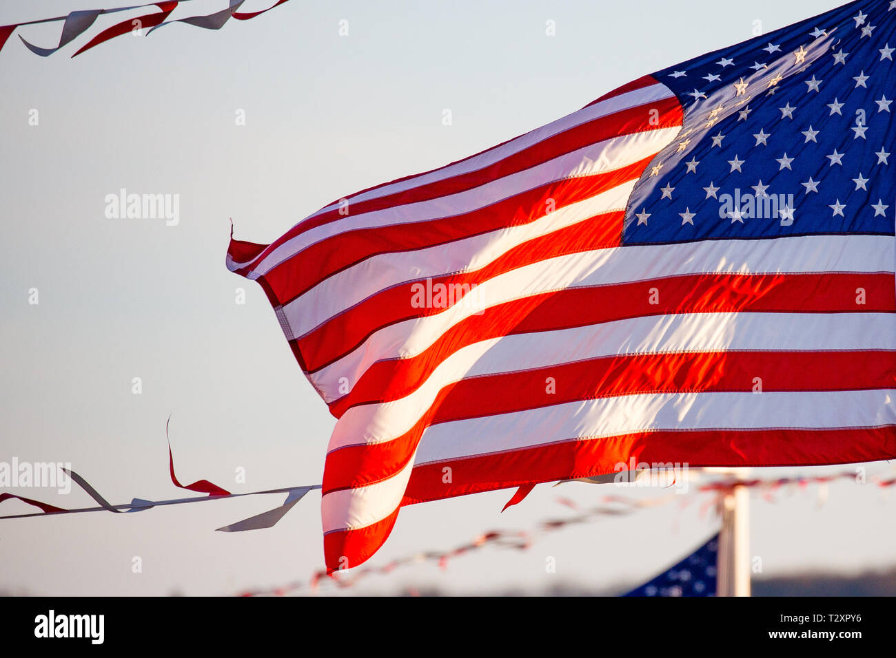 American flag in motion from the wind Stock Photo - Alamy