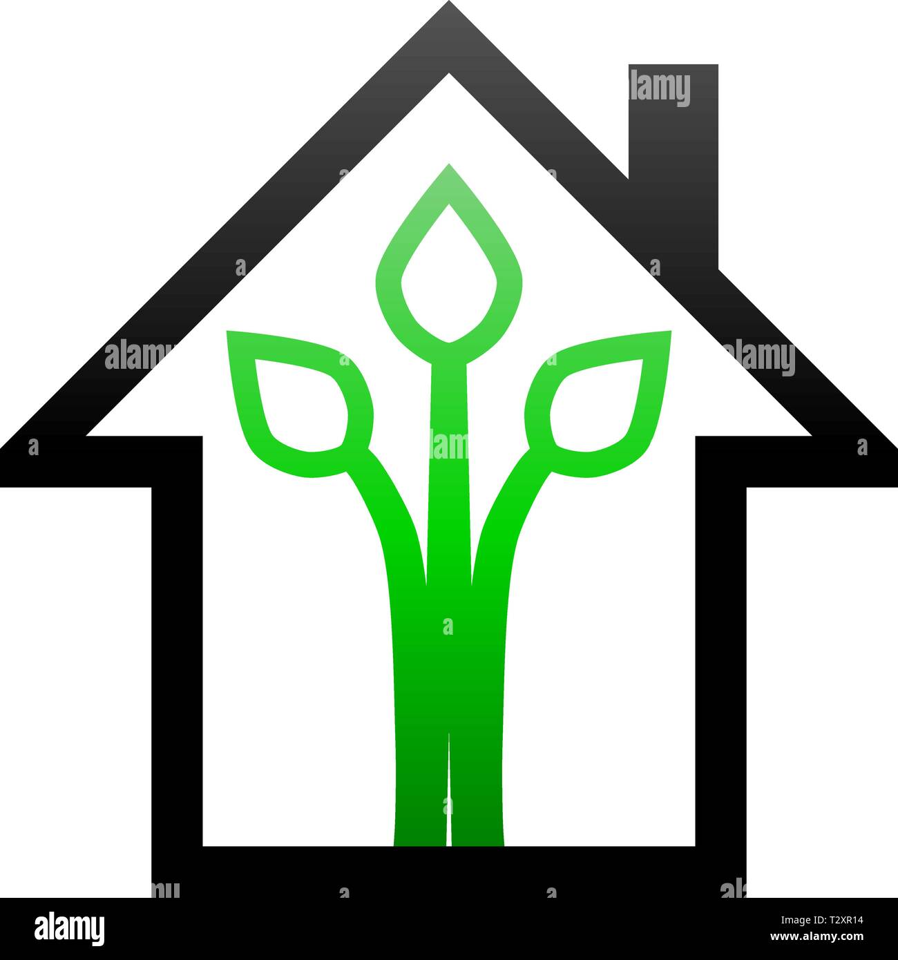 Eco house - green home icon - black and green gradient outline ...
