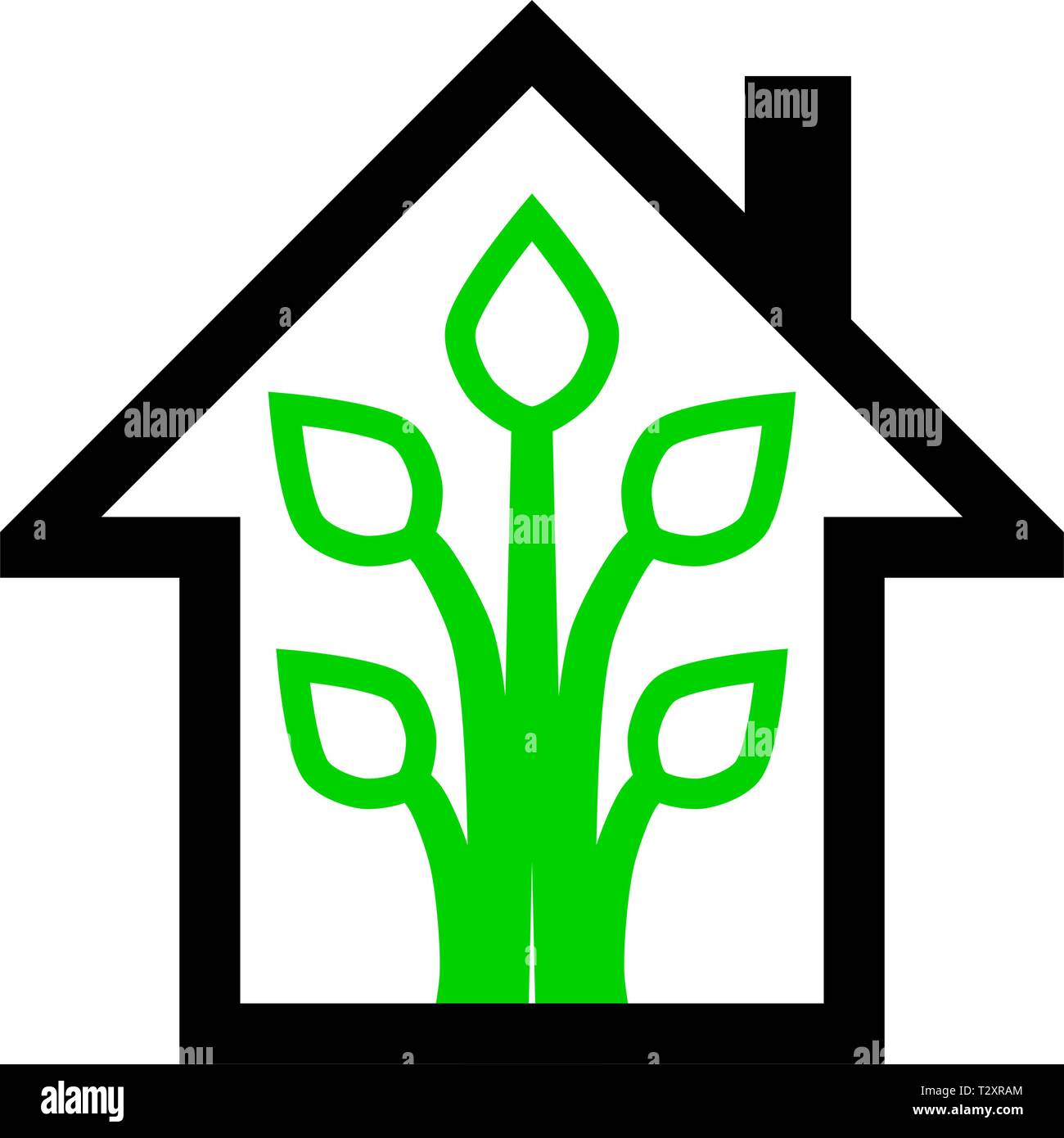 Eco house - green home icon - black and green outline, isolated ...