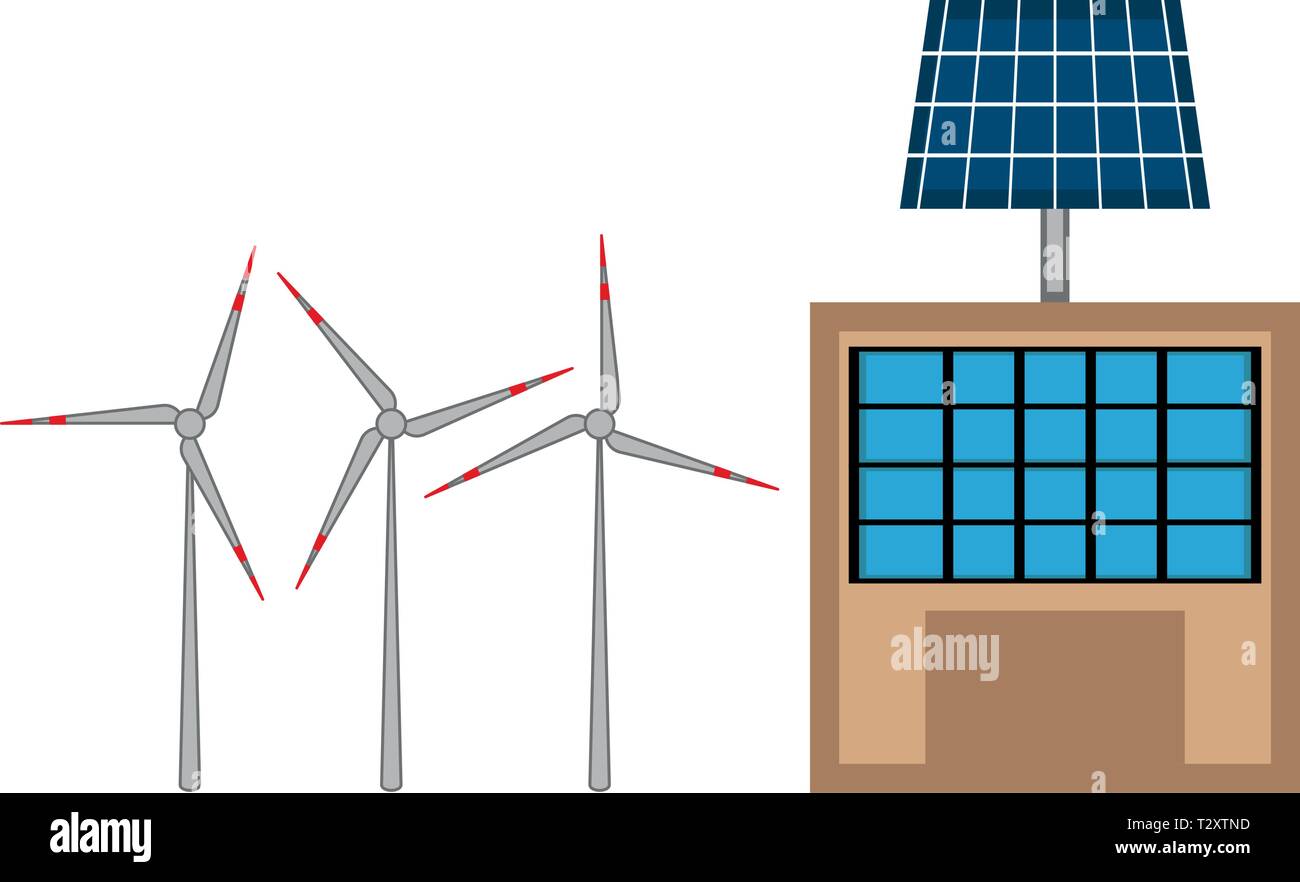 Solar and wind power plant image. Vector illustration design Stock ...