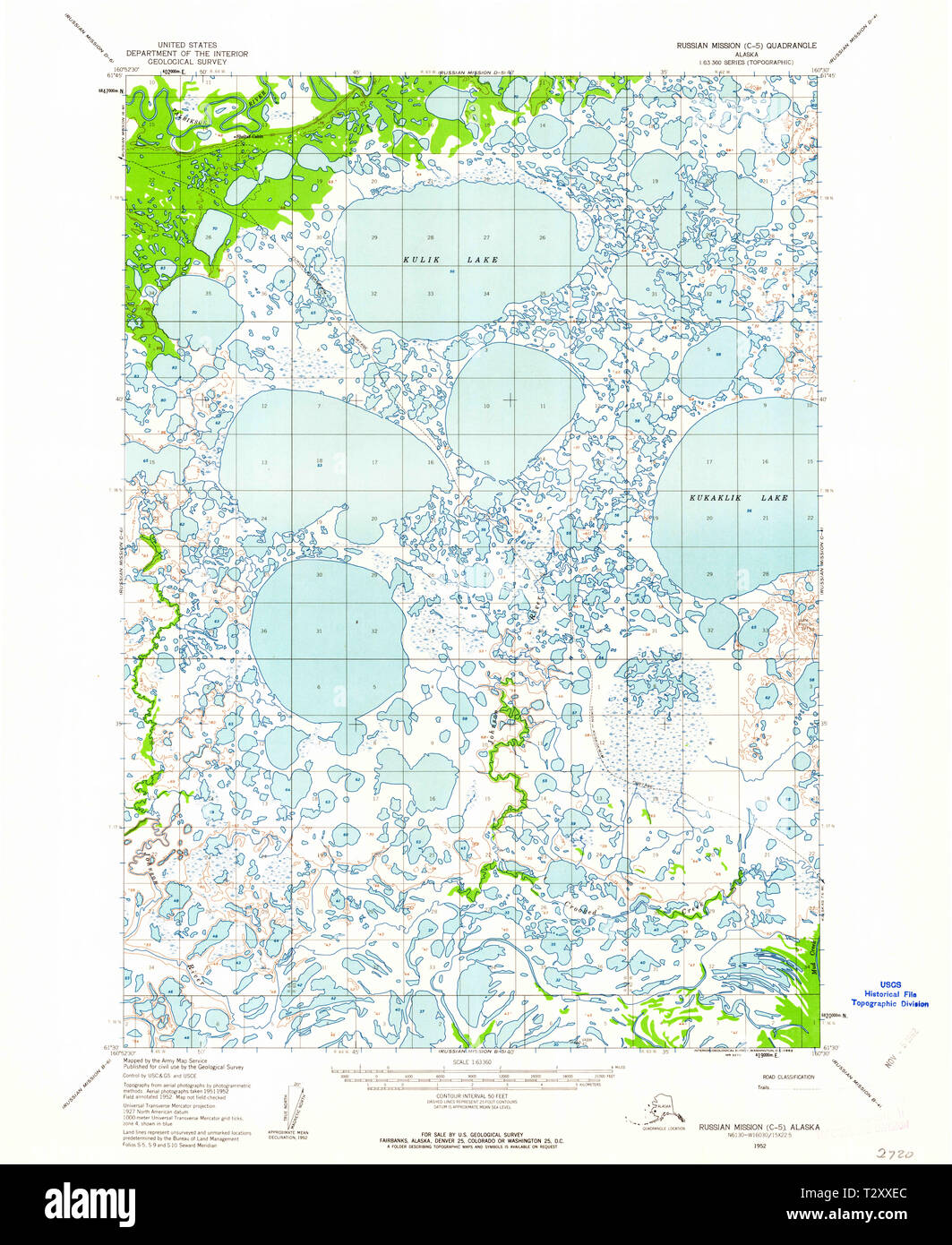USGS TOPO Map Alaska AK Russian Mission C-5 358663 1952 63360 ...