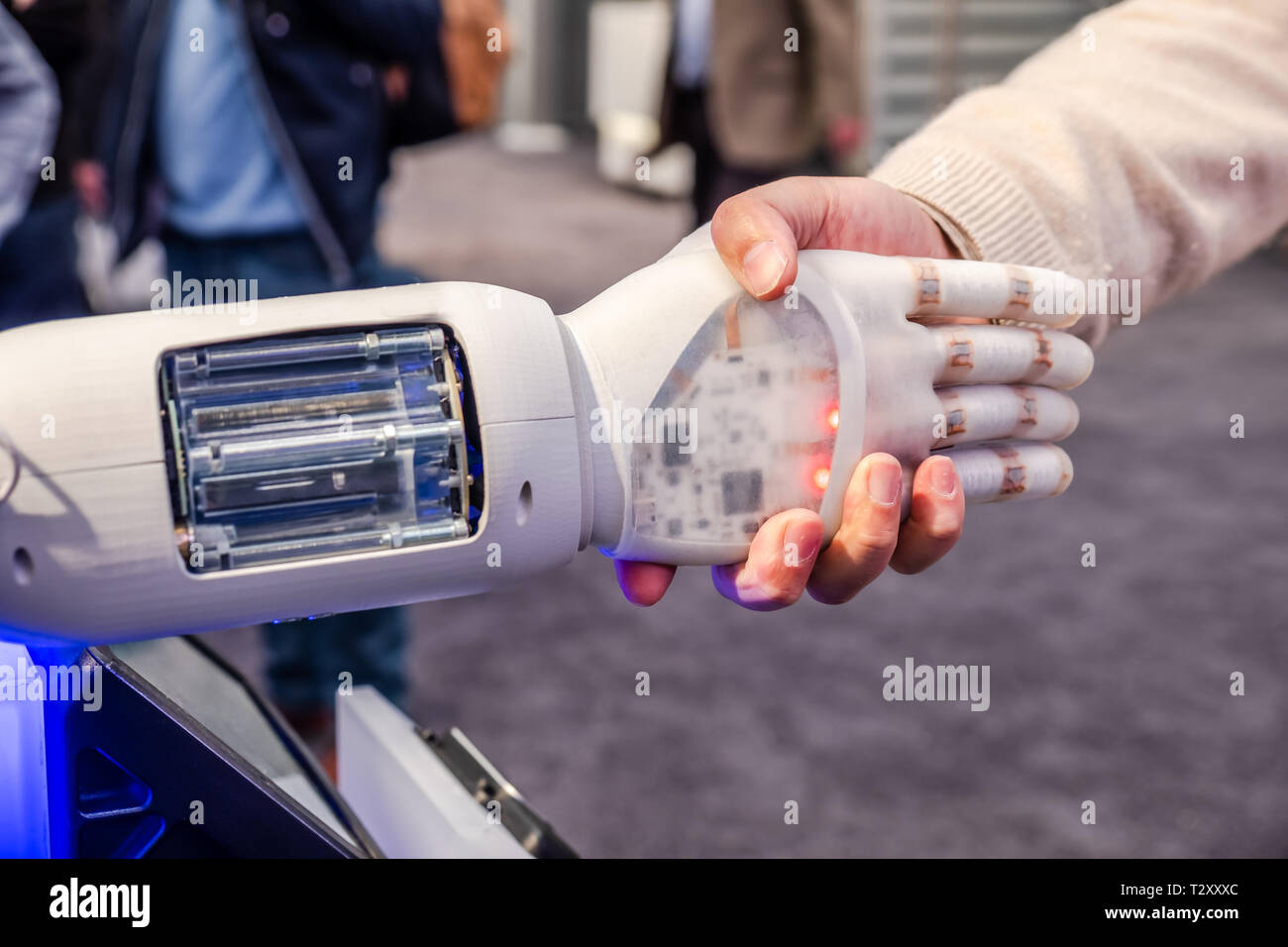 Human hand and robot's as a symbol of connection between people and ...
