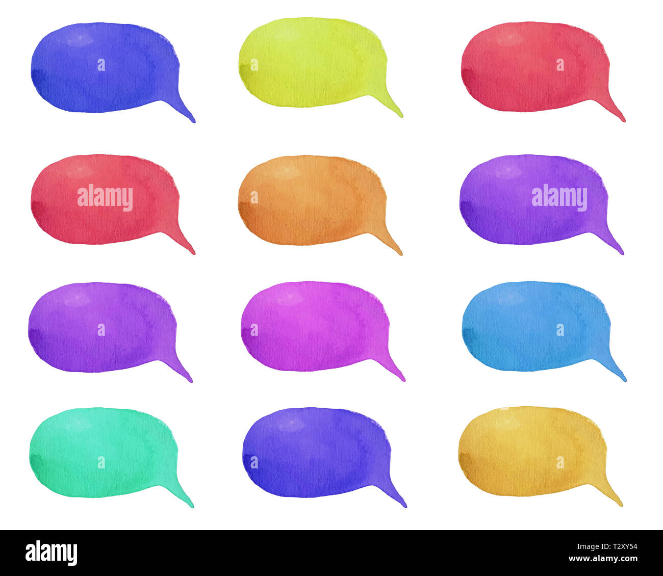 Set of watercolor colorful speech bubbles or conversation clouds ...