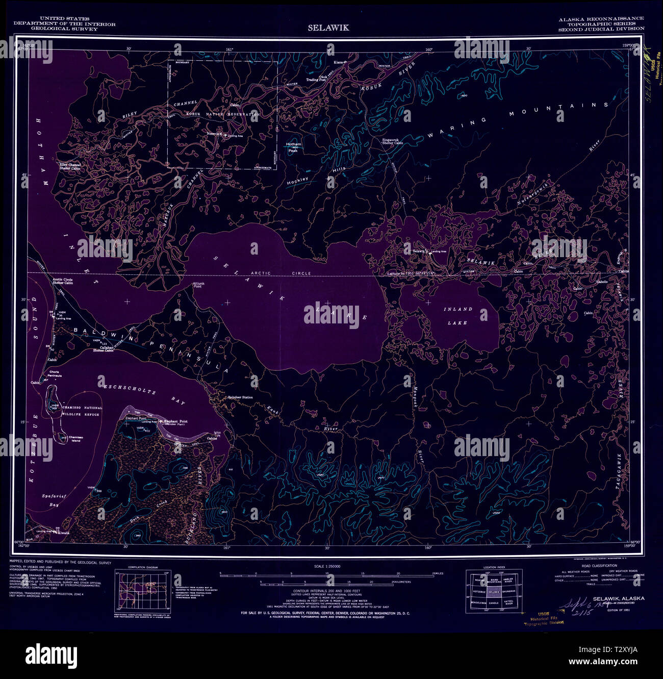 USGS TOPO Map Alaska AK Selawik 361399 1951 250000 Inverted Restoration ...