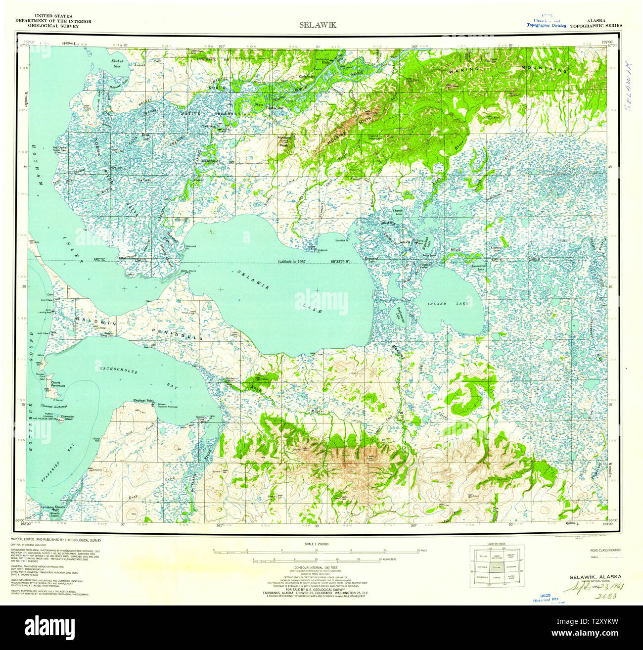 USGS TOPO Map Alaska AK Selawik 361400 1957 250000 Restoration Stock ...