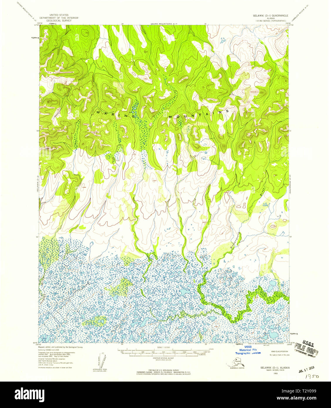 USGS TOPO Map Alaska AK Selawik D-1 358762 1955 63360 Restoration Stock ...