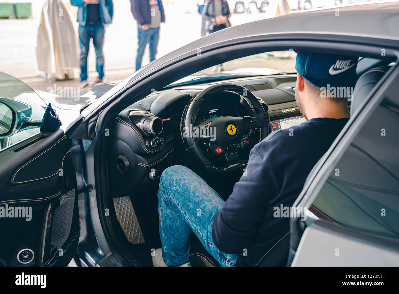 Valencia,Spain - March 30, 2019: Sitting in a Ferrari. Man in a ...