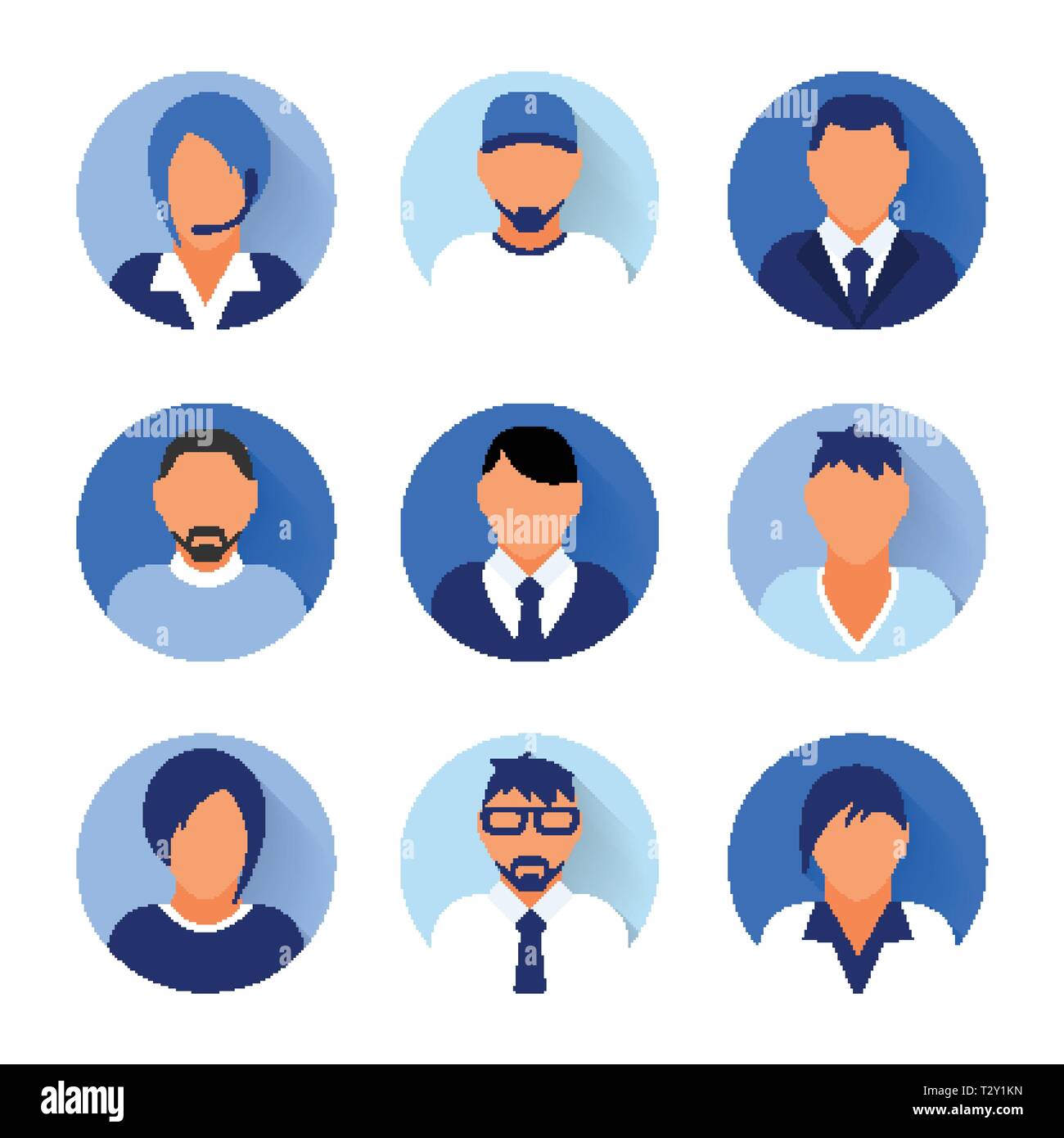 Flat modern blue minimal avatar icons. Business concept, global communication. Web site user ...