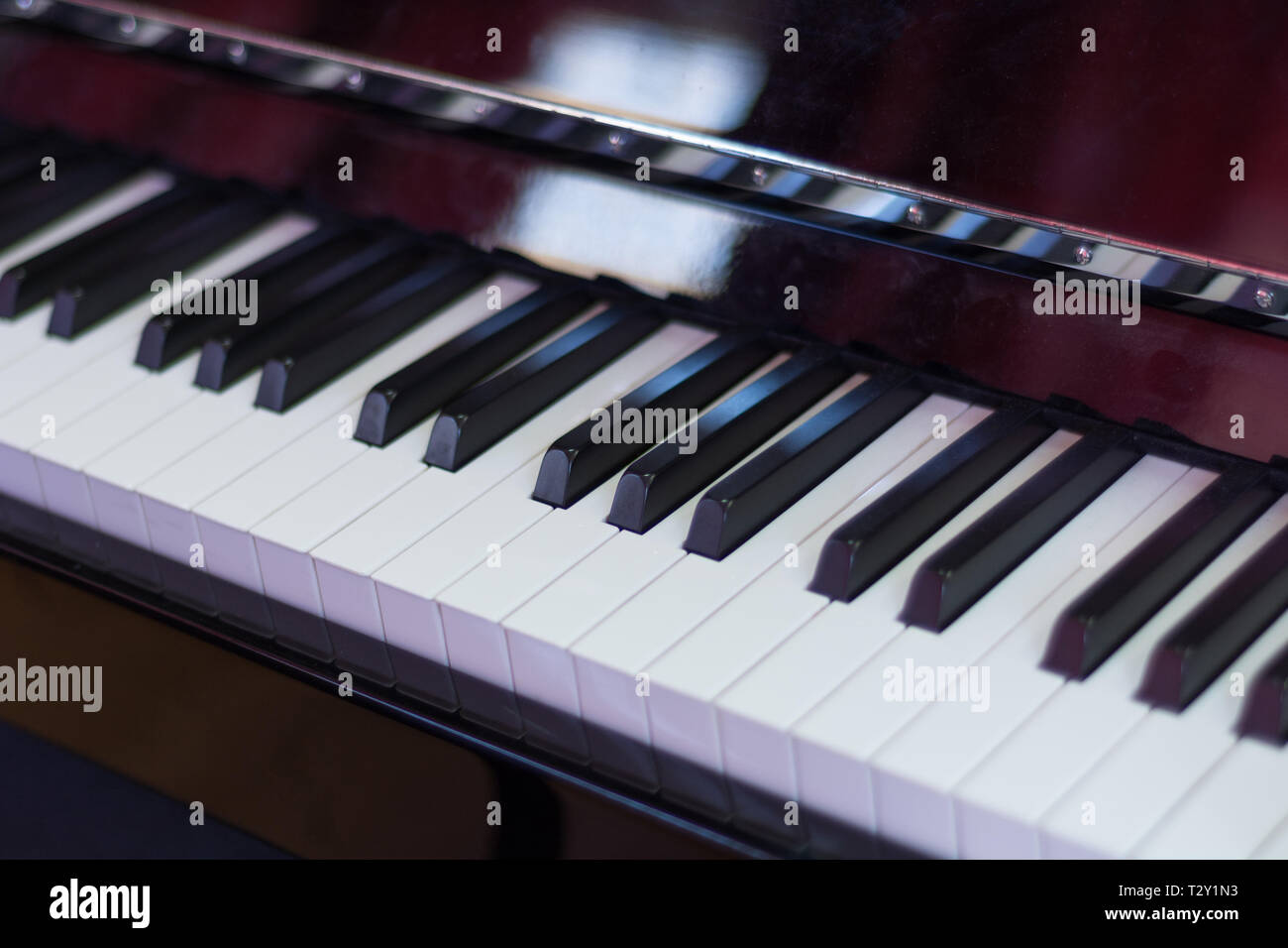 Classical piano keyboard black and withe and brown wood box, musical ...