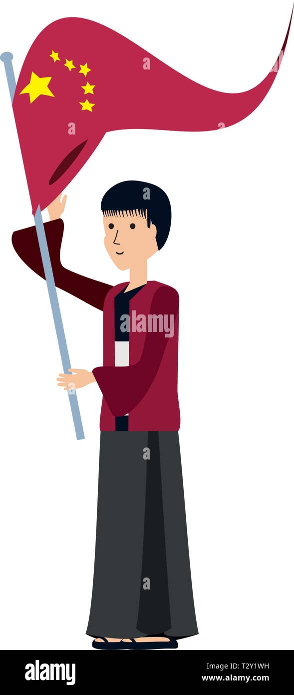 chinese man with traditional costume and flag vector illustration ...