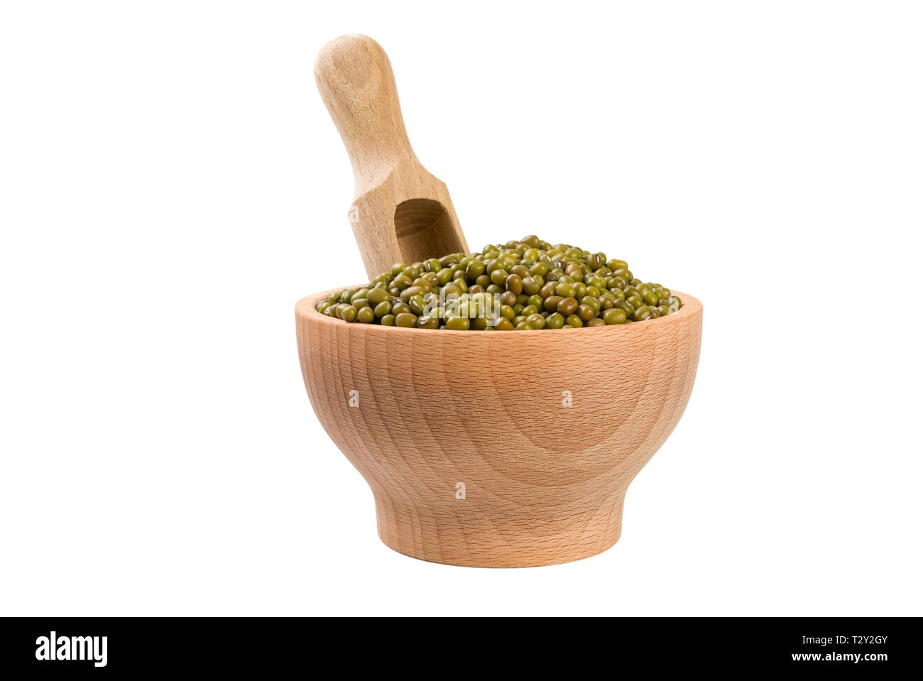 Mung or Mungo bean in wooden bowl and scoop isolated on white ...