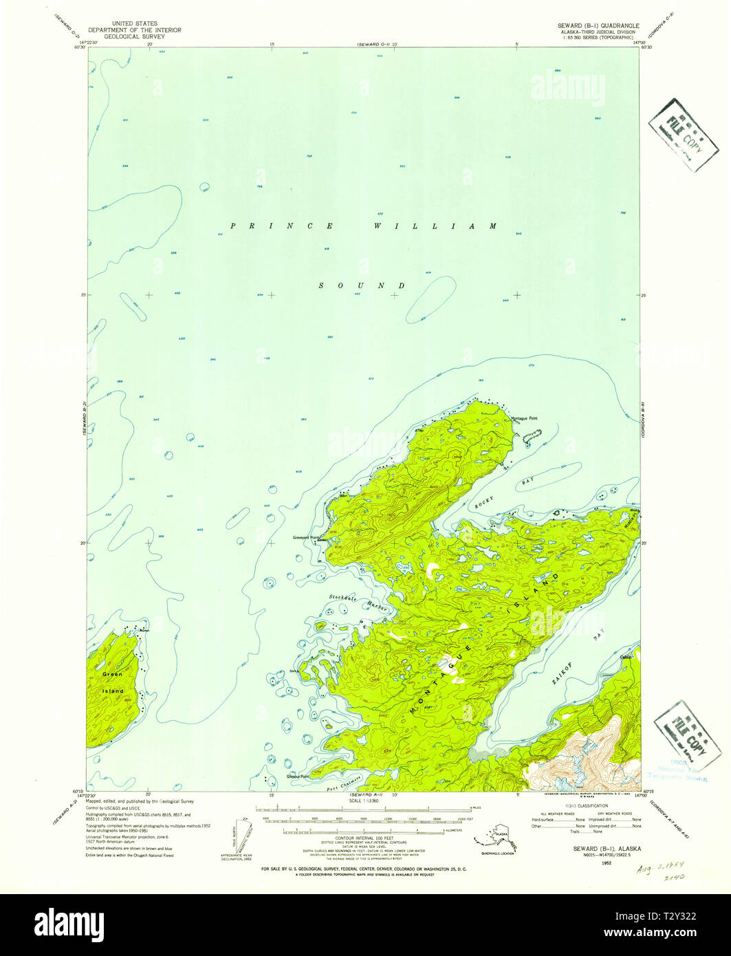 USGS TOPO Map Alaska AK Seward B-1 358899 1952 63360 Restoration Stock ...
