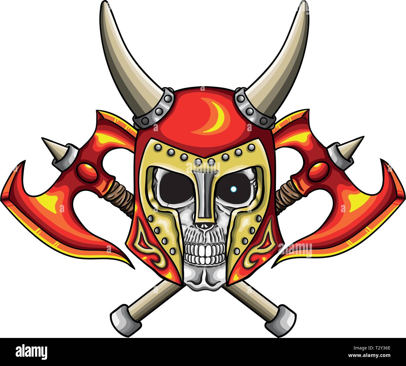 Vector illustration of warrior undead skull with fantastic medieval red ...