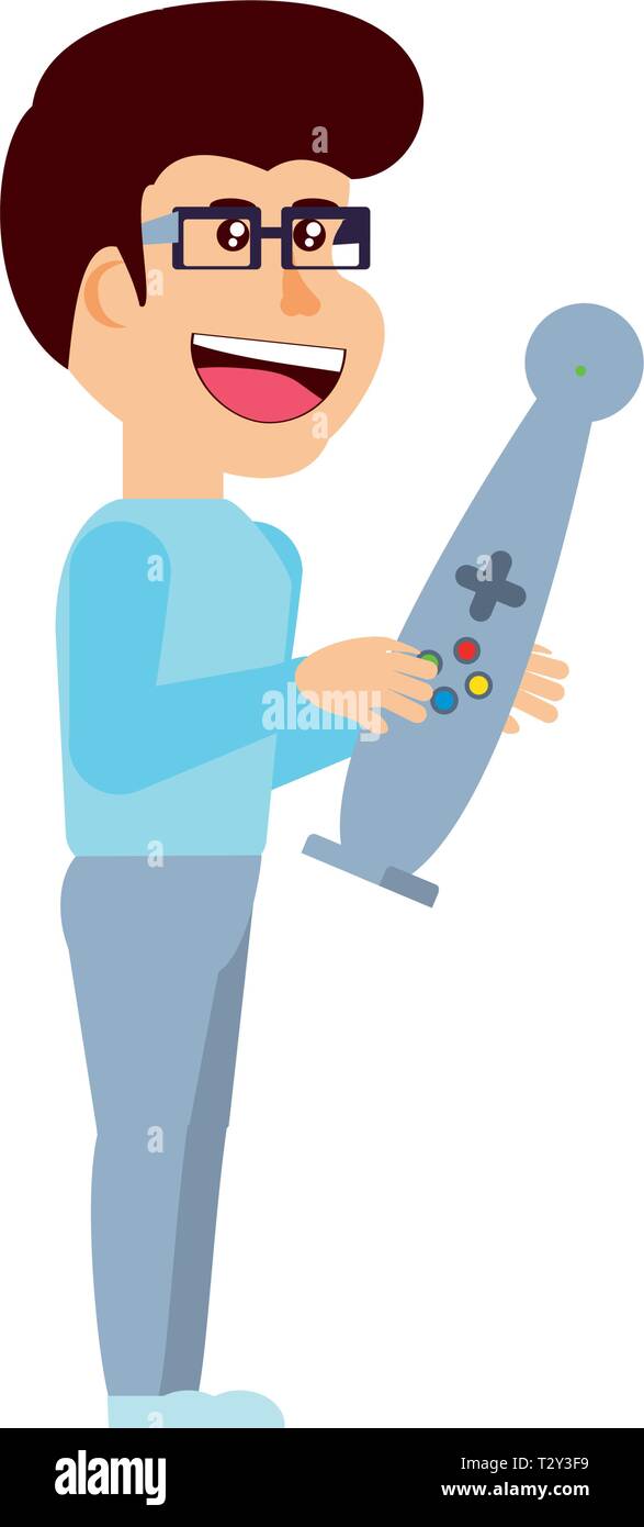 boy playing with joystick for video game vector illustration design ...