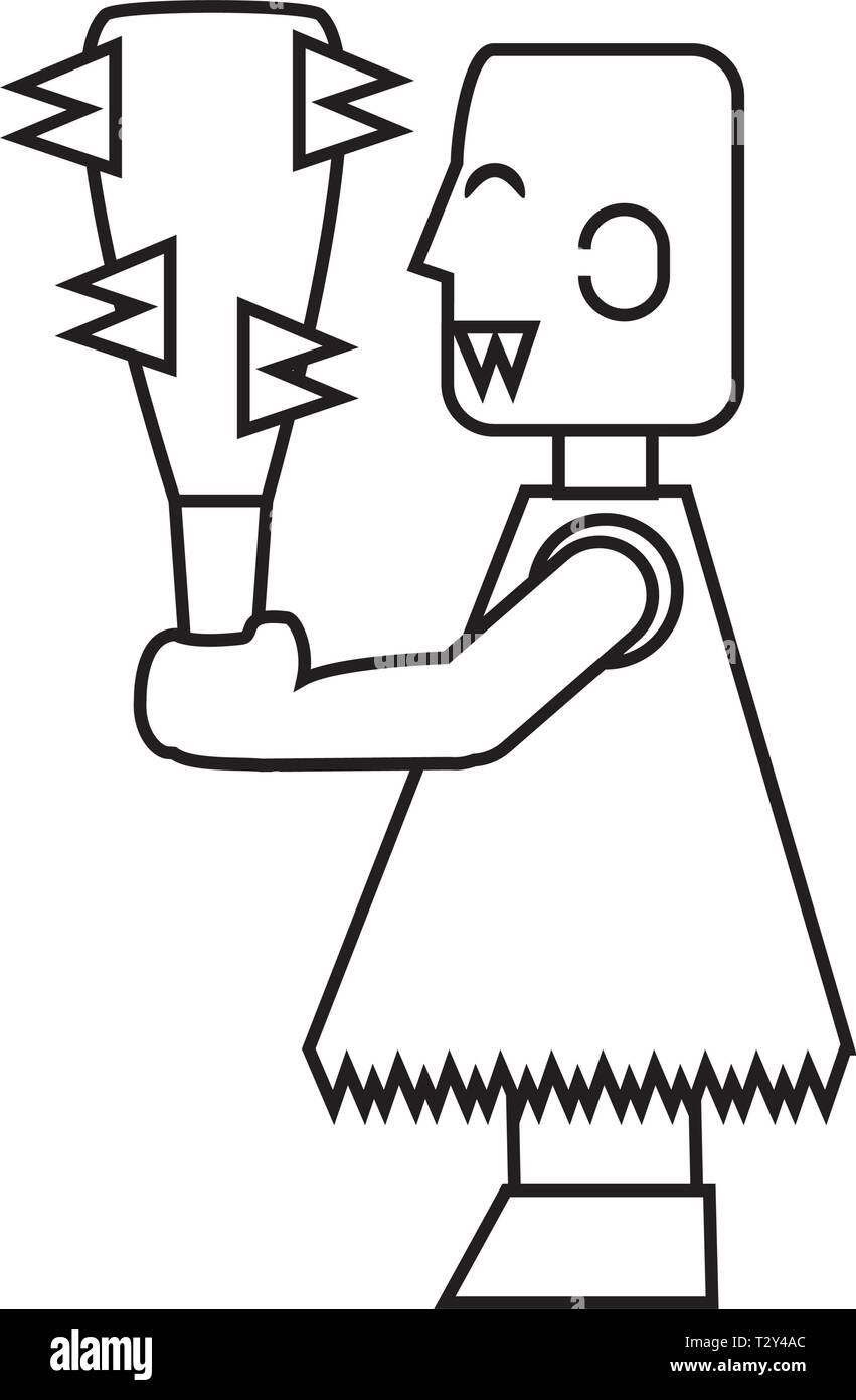 monster of video game and bludgeon with thorn vector illustration ...