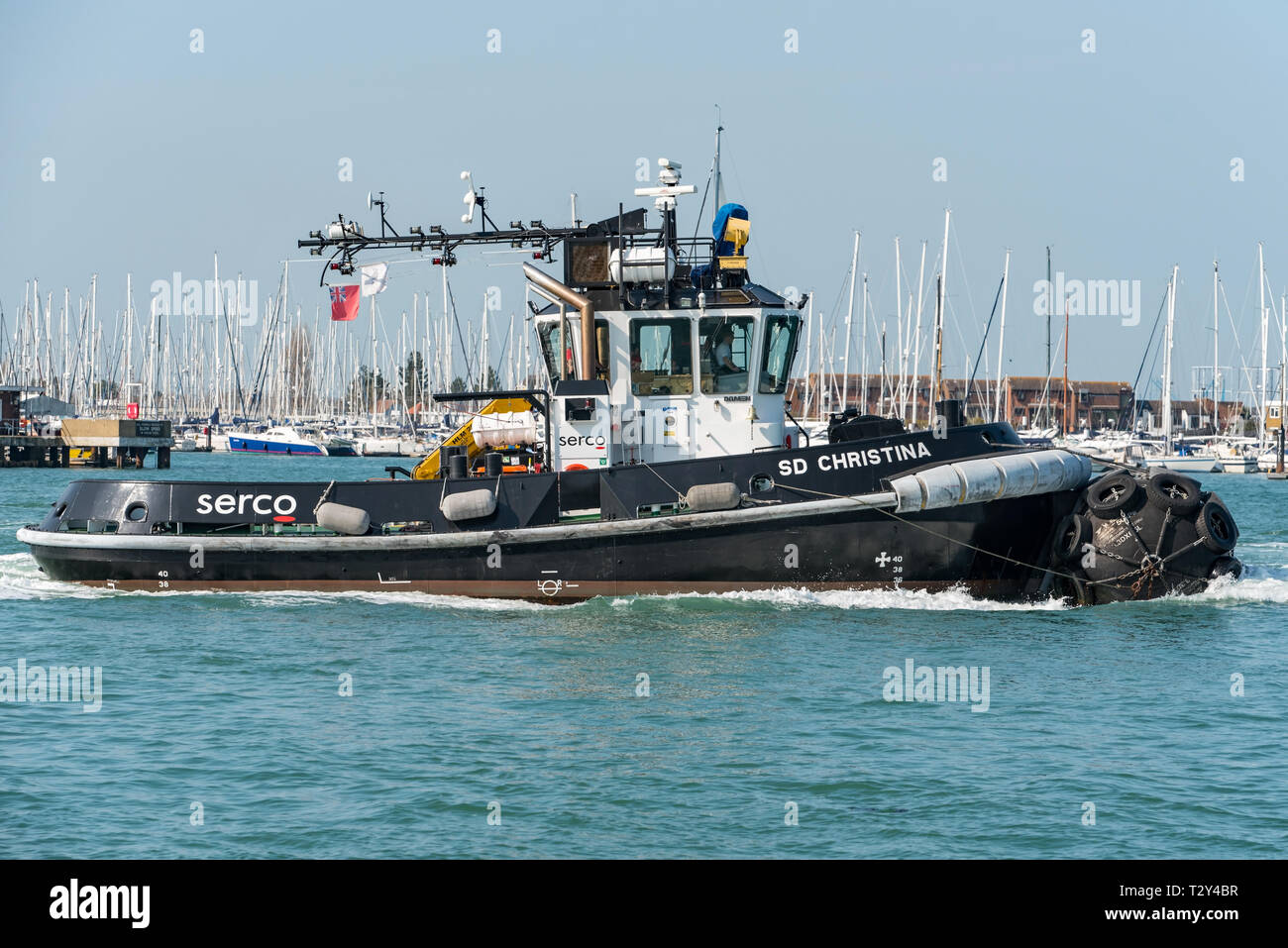 The Serco Marine Services tug SD Christina on duty to assist with the ...
