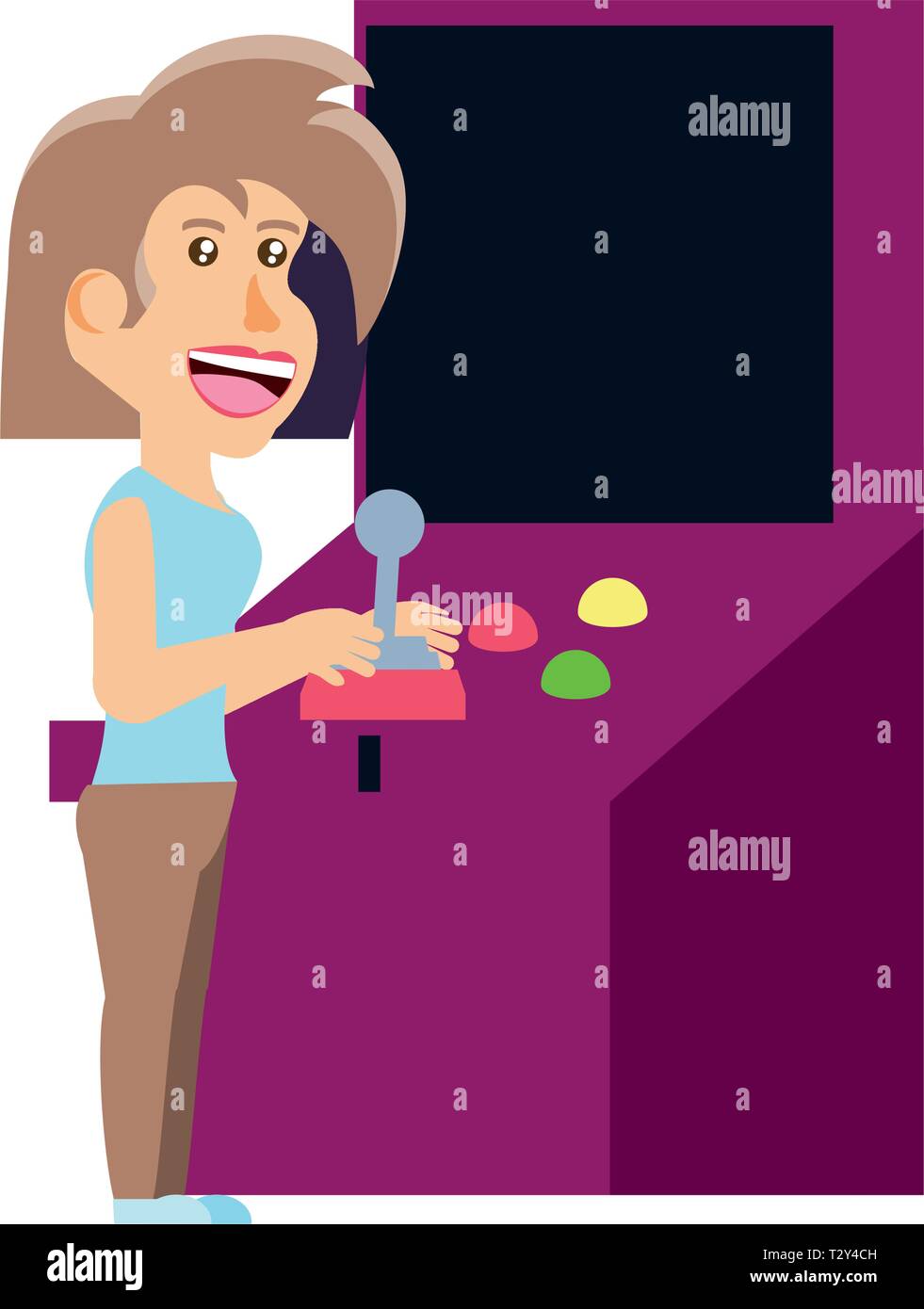 girl playing in retro console video game machine vector illustration ...