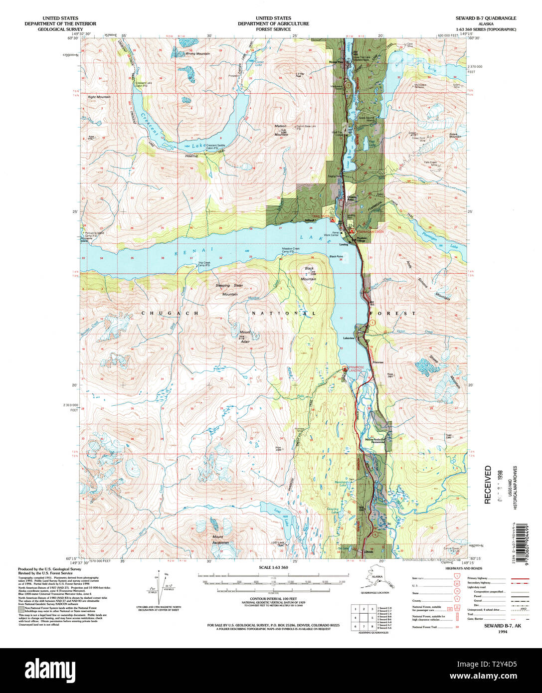 USGS TOPO Map Alaska AK Seward B-7 358927 1994 63360 Restoration Stock ...