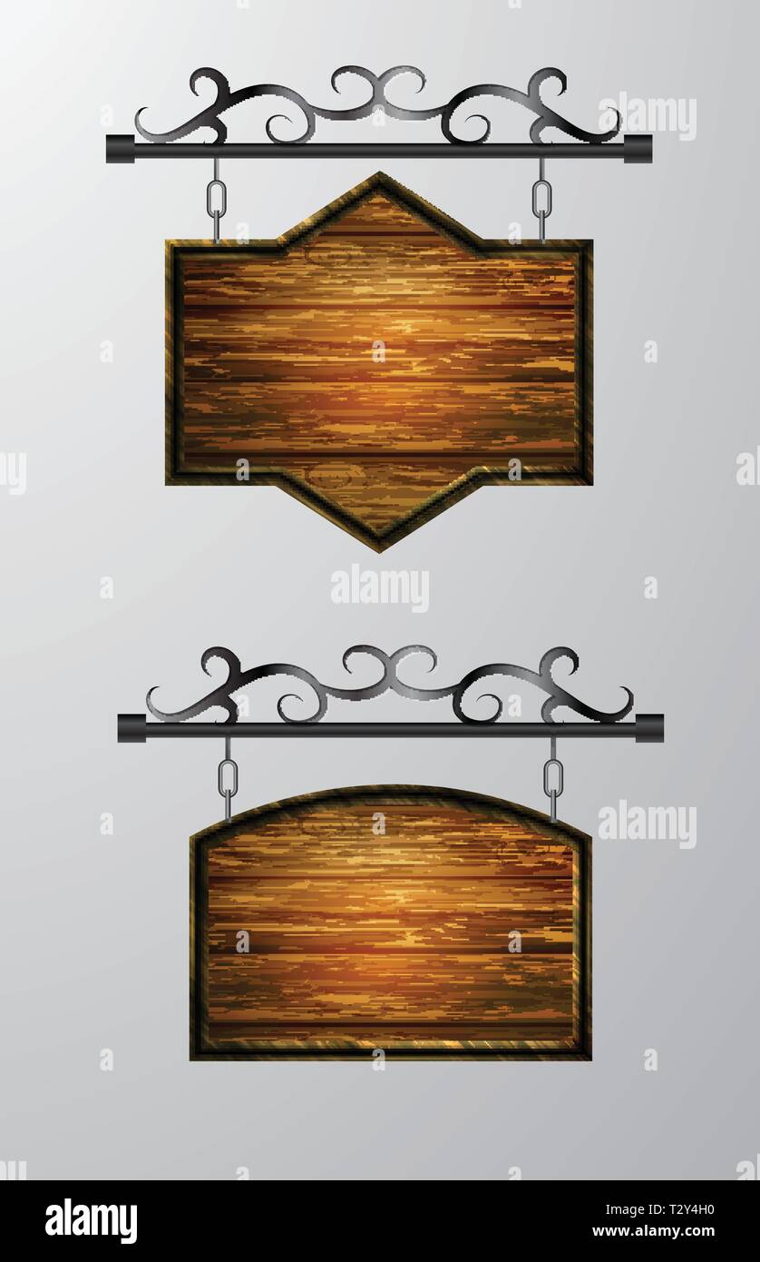 hanging, wooden Board vector, wooden object for text Stock Vector Image ...