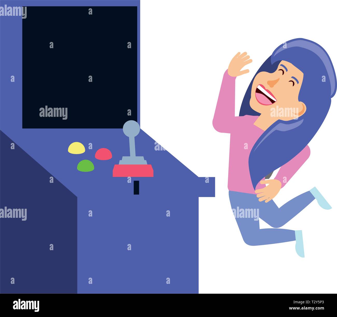 girl playing in retro console video game machine vector illustration ...