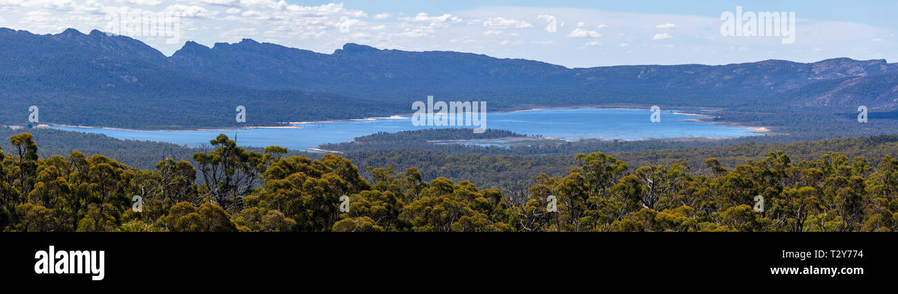 Wide panorama of Lake Wartook from The Rees Lookout in Grampians ...