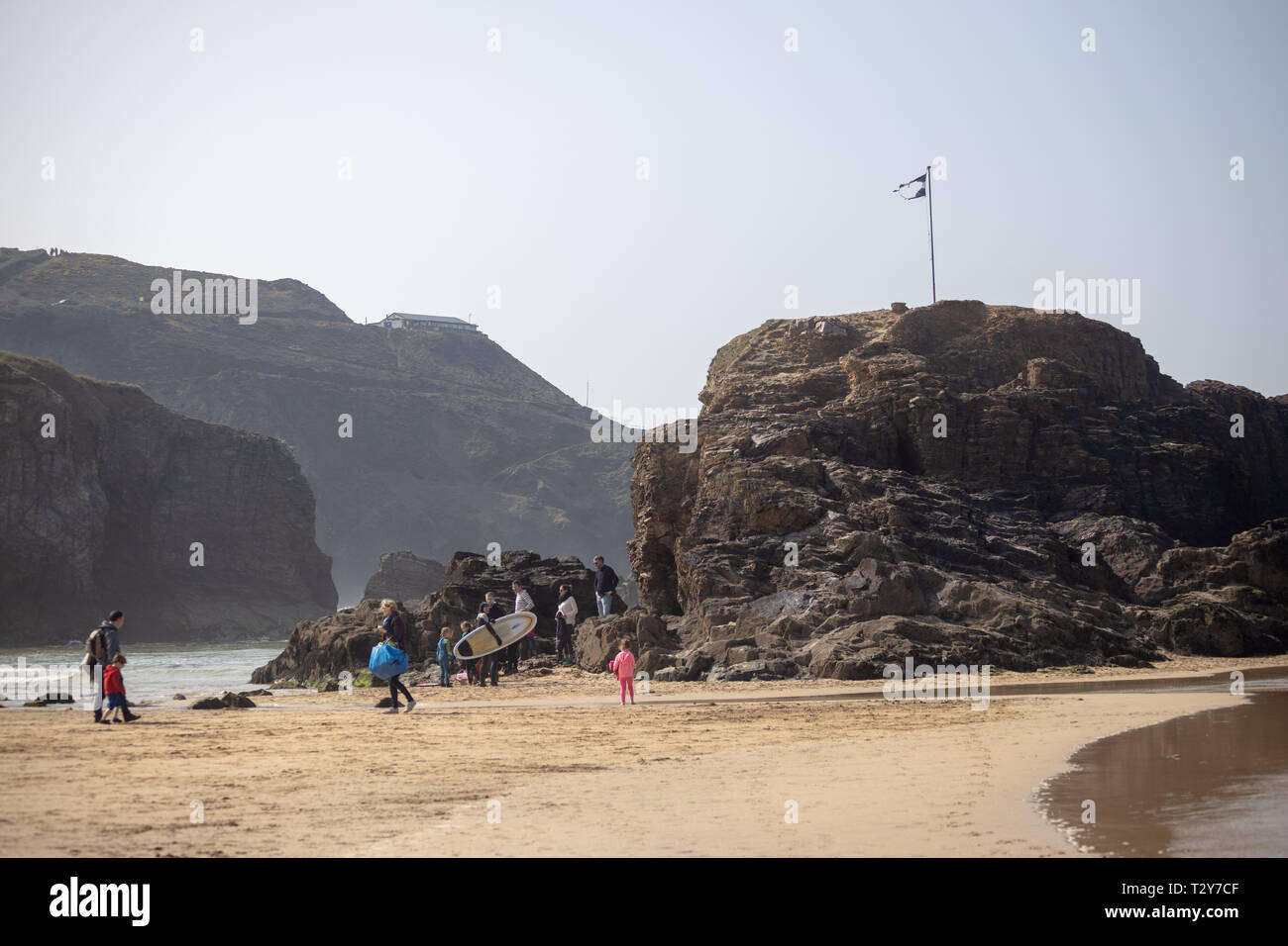 Chapel Rock, Perranporth Beach, Cornwall Stock Photo - Alamy