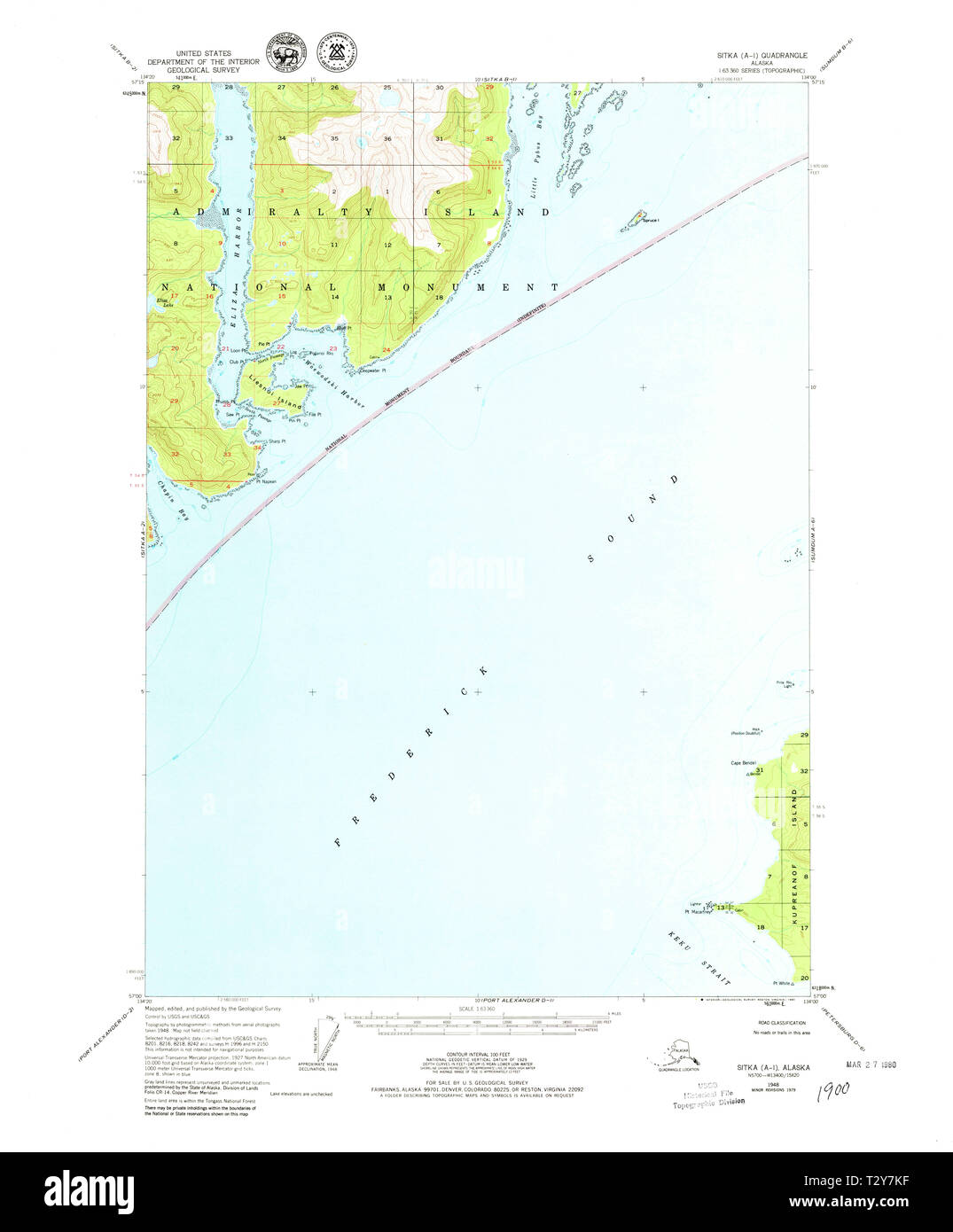 USGS TOPO Map Alaska AK Sitka A-1 359074 1948 63360 Restoration Stock ...