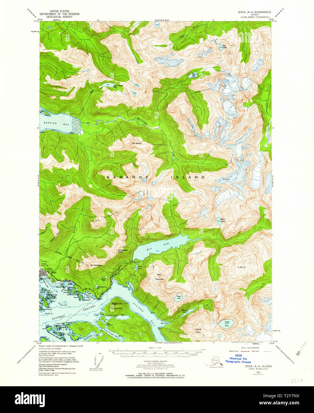USGS TOPO Map Alaska AK Sitka A-4 359085 1951 63360 Restoration Stock ...