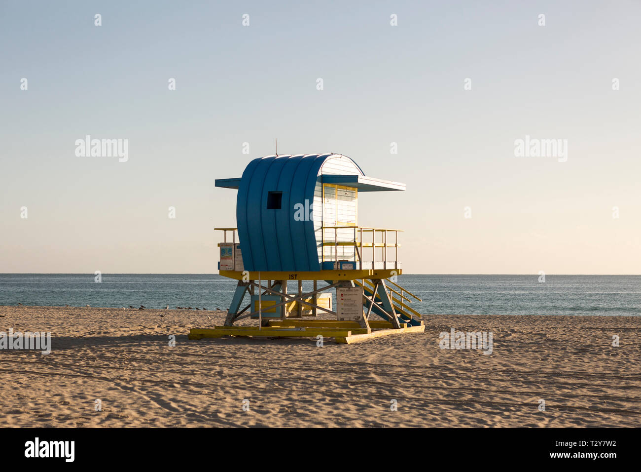 One of the colorful and iconic lifeguard towers at at first street at ...