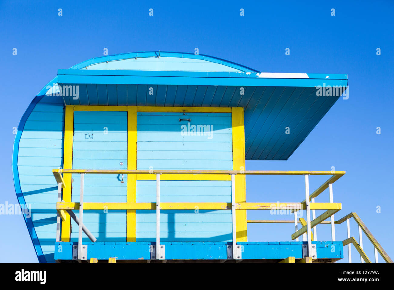 A close up of one of the colorful and iconic lifeguard towers on Miami ...