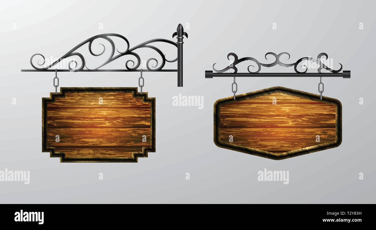 hanging, wooden Board vector, wooden object for text Stock Vector Image ...