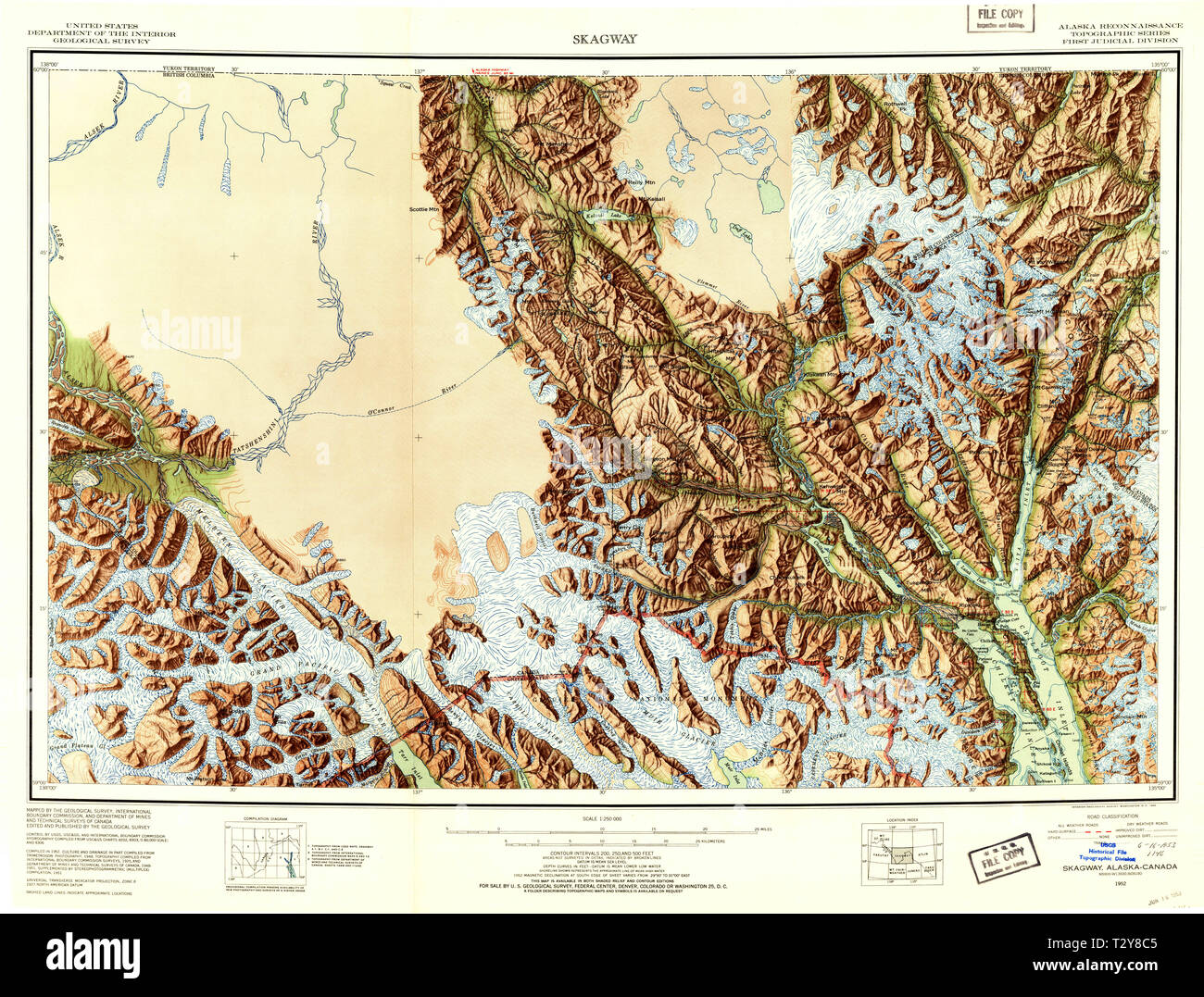 USGS TOPO Map Alaska AK Skagway 361445 1952 250000 Restoration Stock ...
