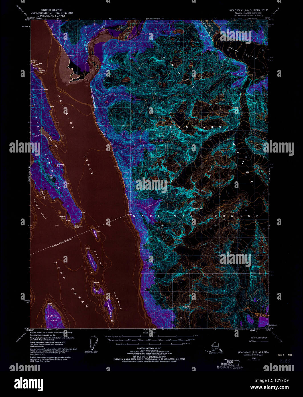 USGS TOPO Map Alaska AK Skagway A-1 359186 1948 63360 Inverted ...