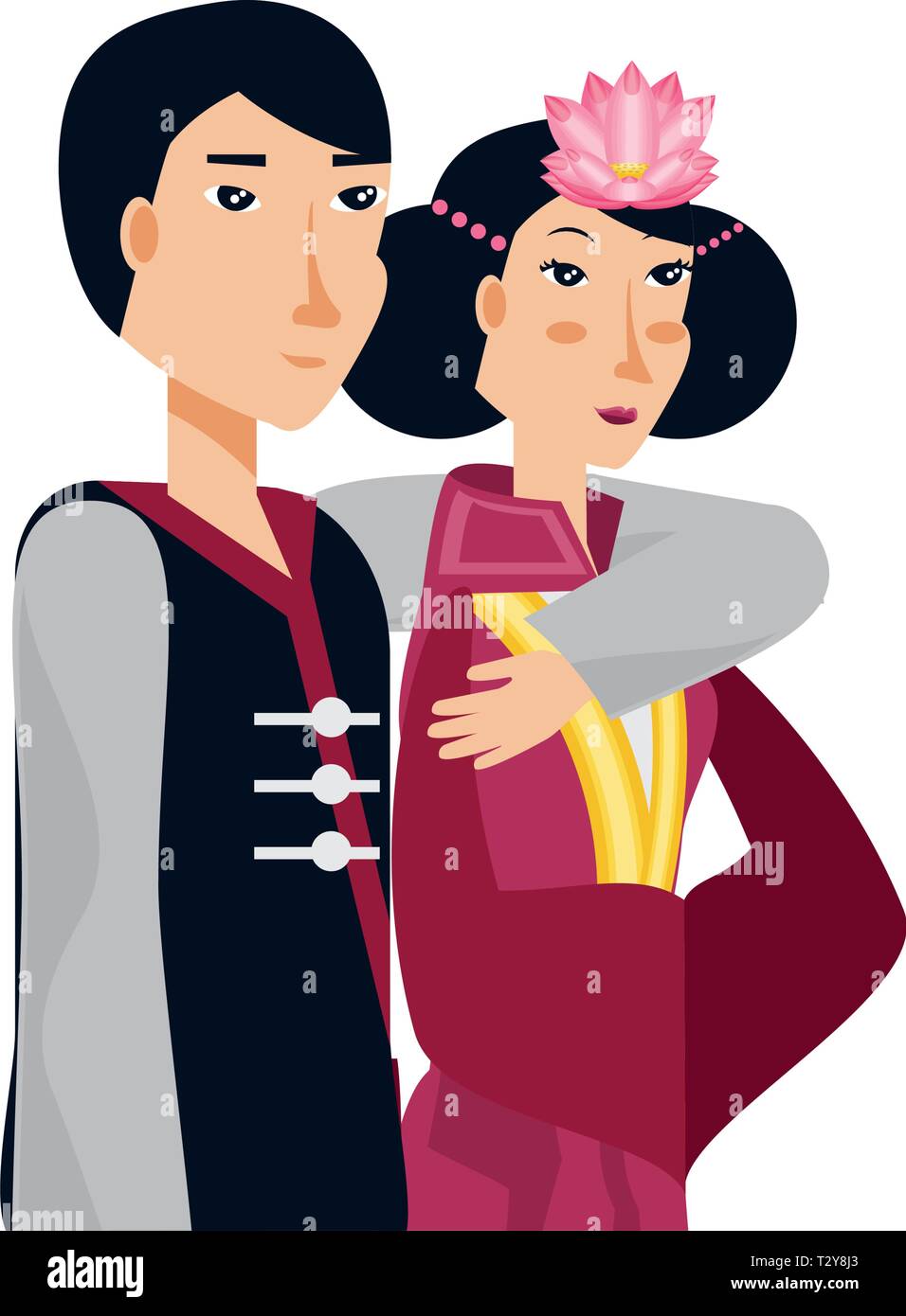 chinese couple hugging avatar character vector illustration design ...