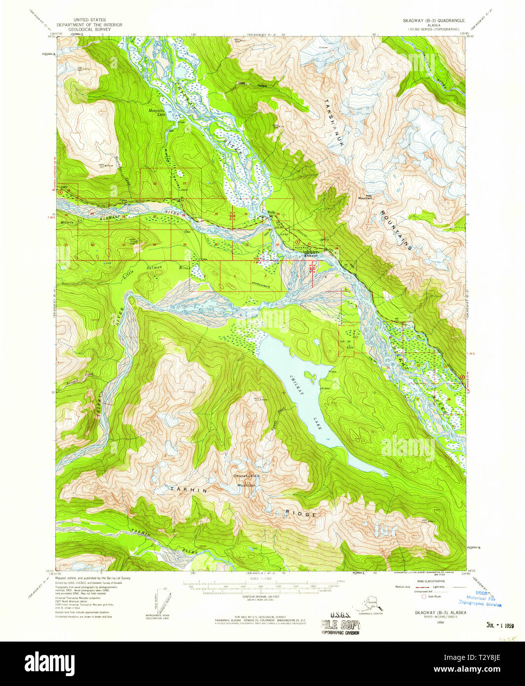 USGS TOPO Map Alaska AK Skagway B-3 359213 1954 63360 Restoration Stock ...