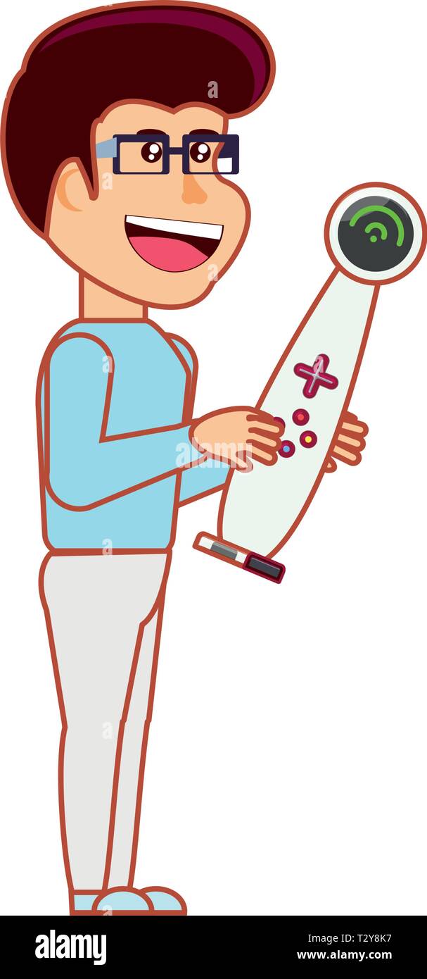 boy playing with joystick for video game vector illustration design ...