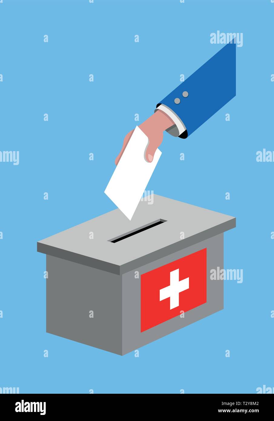 Vote for Switzerland election with voting ballot and Swiss flag. All ...