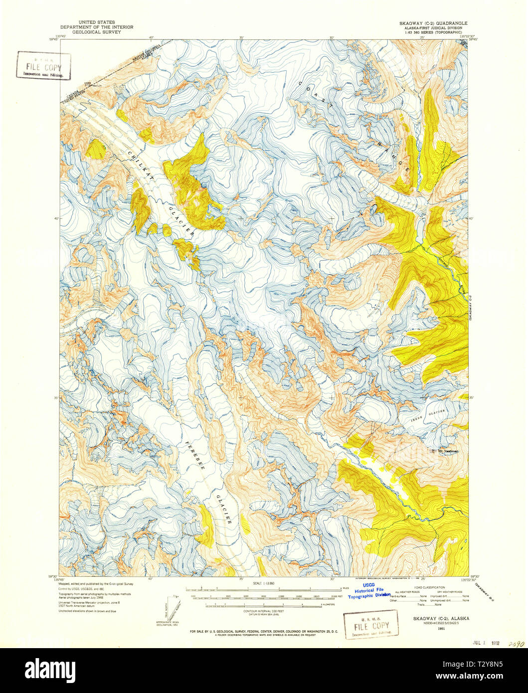 USGS TOPO Map Alaska AK Skagway C-2 359222 1951 63360 Restoration Stock ...