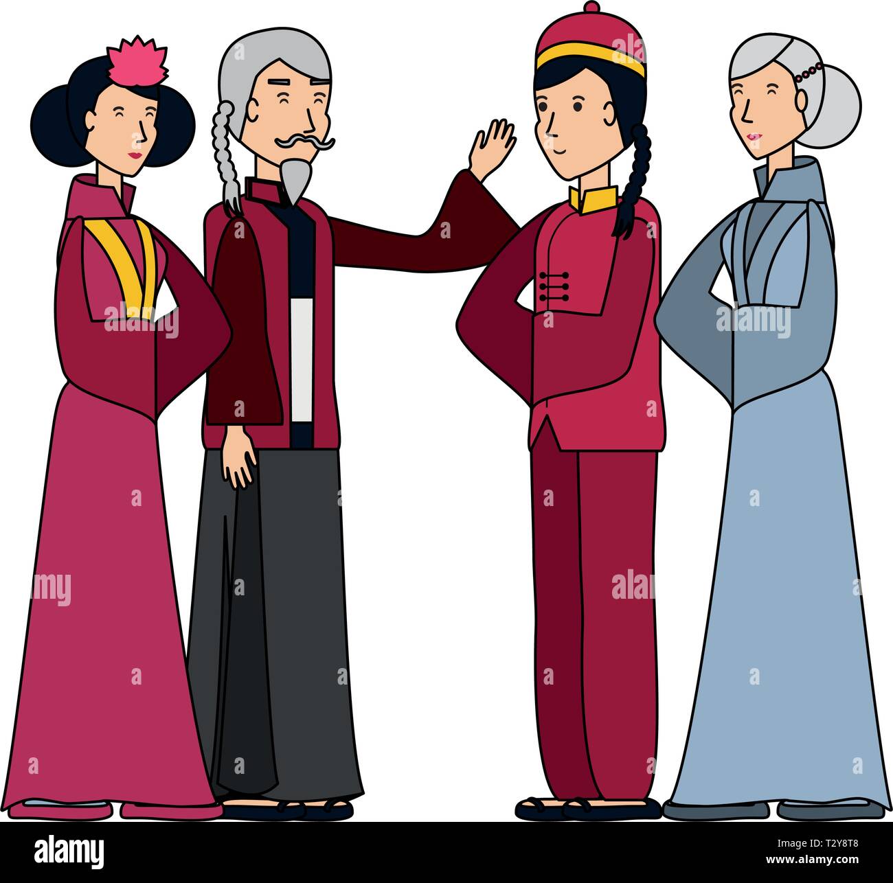 group of people chinese avatar character vector illustration design ...