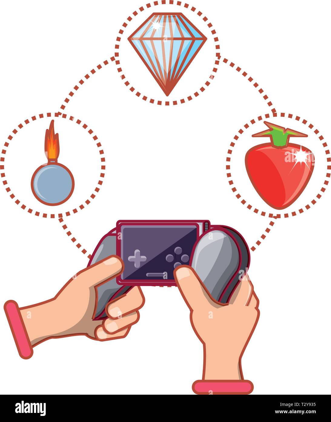 hands with control video game and set icons vector illustration design ...