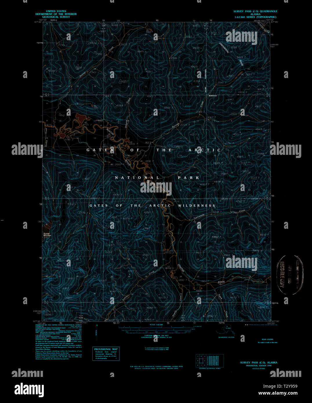 USGS TOPO Map Alaska AK Survey Pass C-5 359431 1990 63360 Inverted ...