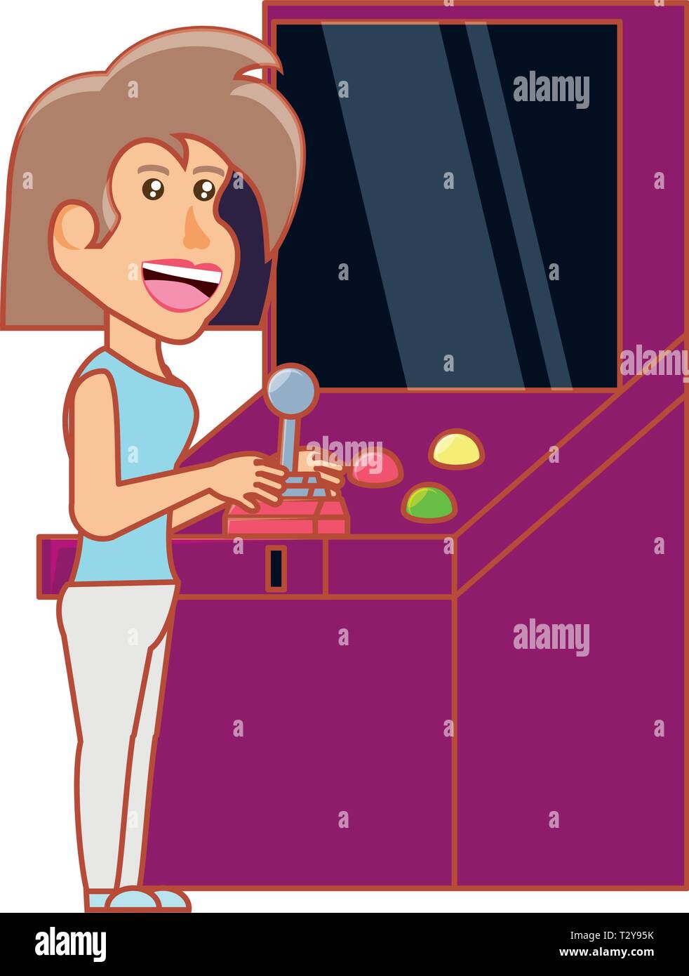 girl playing in retro console video game machine vector illustration ...
